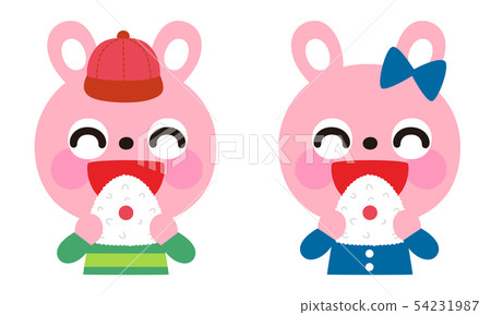 Rabbit eating rice ball - Stock Illustration [54231987] - PIXTA