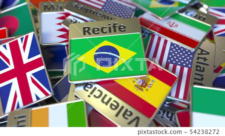 Souvenir magnet or badge with Recife text and... - Stock Illustration ...