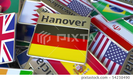 Souvenir magnet or badge with Hanover text and... - Stock Illustration ...