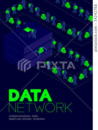 Data network concept, man pictogram transfer data - Stock Illustration ...