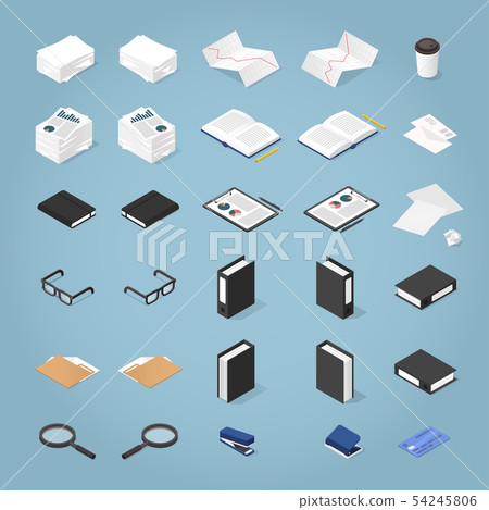 Isometric Office Supplies Set - Stock Illustration [54245806] - PIXTA