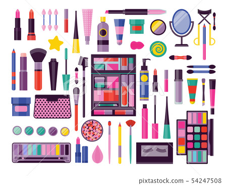 Face and Make-up Cosmetic Flat Icon Set - Stock Illustration [54247508 ...