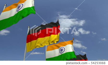 Row of waving flags of India and Germany, 3D... - Stock Illustration ...