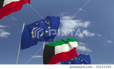 Flags of Kuwait and the European Union at... - Stock Illustration ...