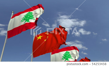Waving flags of Lebanon and China on sky... - Stock Illustration ...