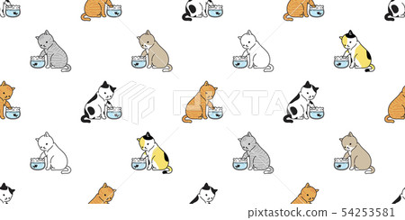 cat seamless pattern vector kitten calico fish - Stock Illustration ...