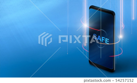 Cellphone with safe screen on blue background - Stock Illustration ...