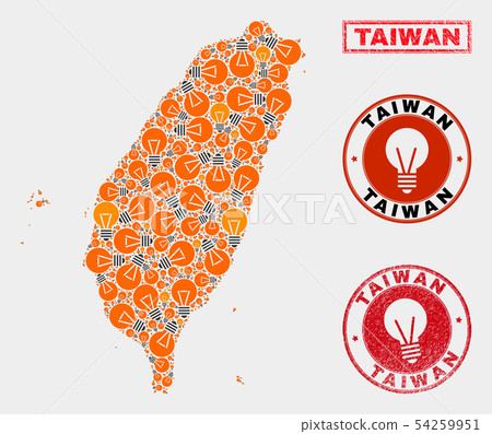 Electric Lamp Collage Taiwan Map and Textured... - Stock Illustration ...