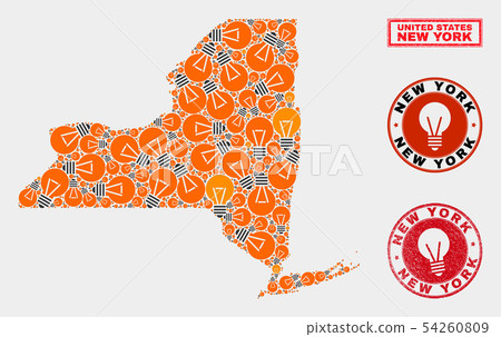 Energy Lamp Mosaic New York State Map and... - Stock Illustration ...