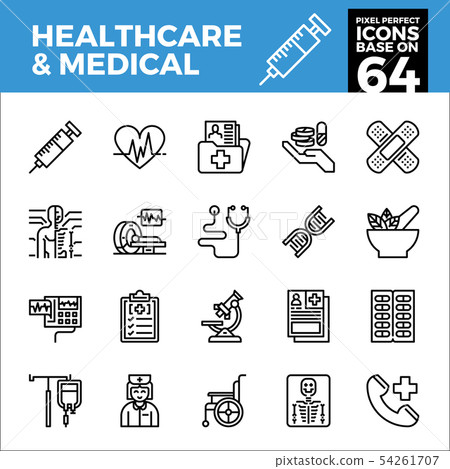 Healthcare and medical pixel perfect icons - Stock Illustration ...