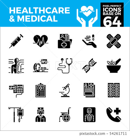 Healthcare and medical pixel perfect icons - Stock Illustration ...