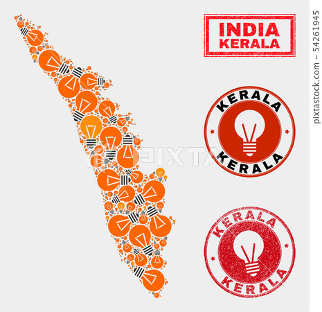 Electric Lamp Collage Kerala State Map and... - Stock Illustration ...