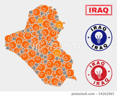 Electrical Bulb Collage Iraq Map and Rubber... - Stock Illustration ...