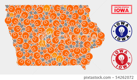 Light Lamp Mosaic Iowa State Map and Textured... - Stock Illustration ...