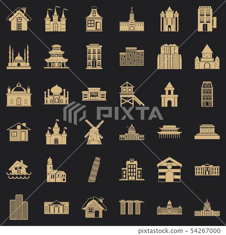 Tower building icons set, simple style - Stock Illustration [54267000 ...