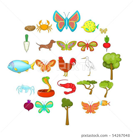 Flower insects icons set, cartoon style - Stock Illustration [54267048 ...