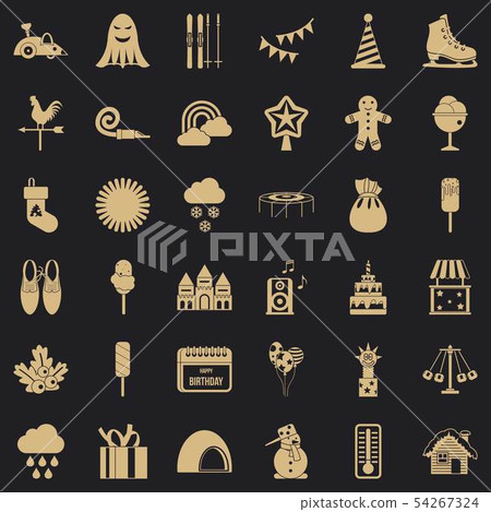 Children celebration icons set, simple style - Stock Illustration ...