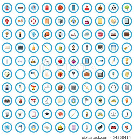 100 flat icons set, cartoon style - Stock Illustration [54268414] - PIXTA