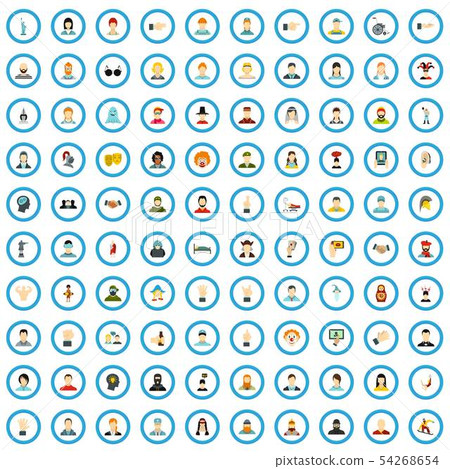 100 folk icons set, flat style - Stock Illustration [54268654] - PIXTA