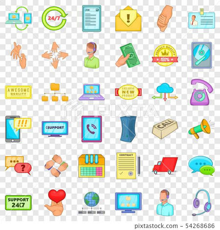 All day support icons set, cartoon style - Stock Illustration [54268686 ...