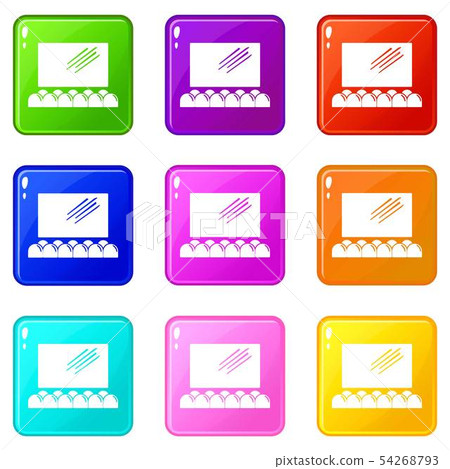 Movie theater screen icons set 9 color collection - Stock Illustration ...