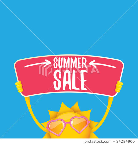 vector summer happy sun holding sale offer sign - Stock Illustration ...