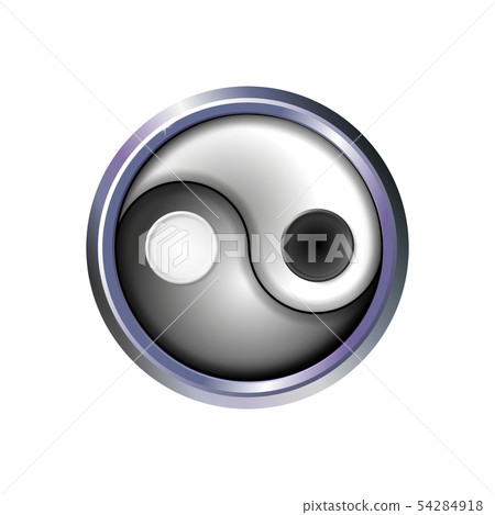 Yin and yang button icon in silver, metal frame. - Stock Illustration ...