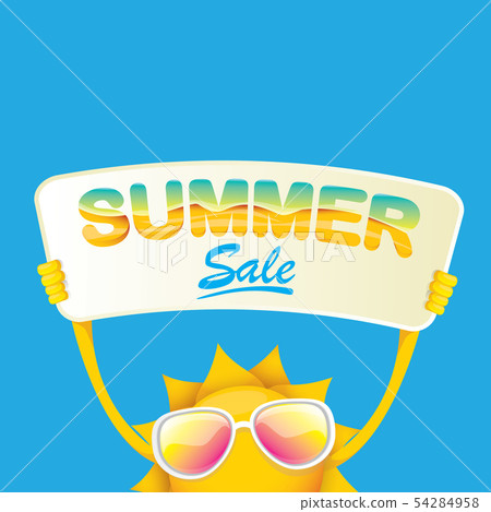 vector summer happy sun holding sale offer sign - Stock Illustration ...