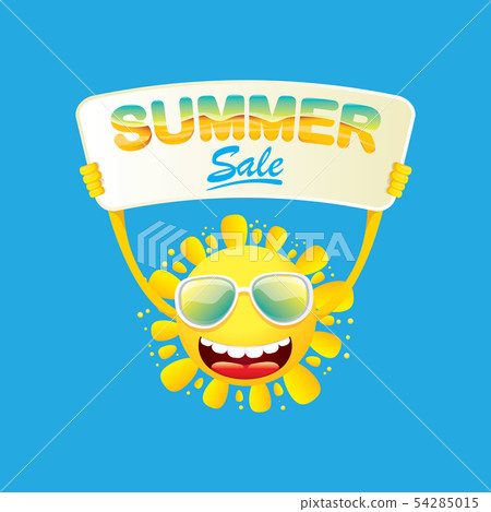vector summer happy sun holding sale offer sign - Stock Illustration ...