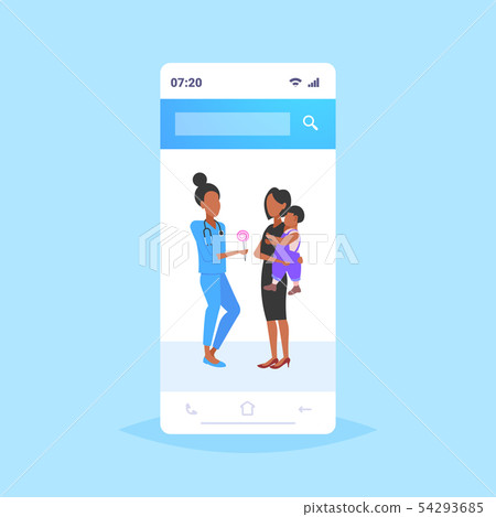 doctor pediatrician giving lollipop to little... - Stock Illustration ...