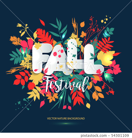 Text fall festival in paper style on multicolor - Stock Illustration ...