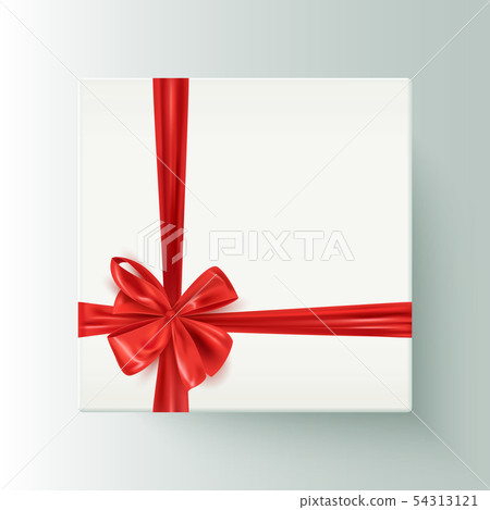 White realistic box with red decorative ribbon - Stock Illustration ...