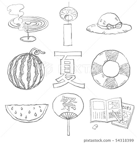 Summer feature illustration set line drawing - Stock Illustration ...