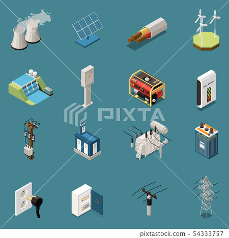 Isometric Electricity Icons Collection - Stock Illustration [54333757 ...