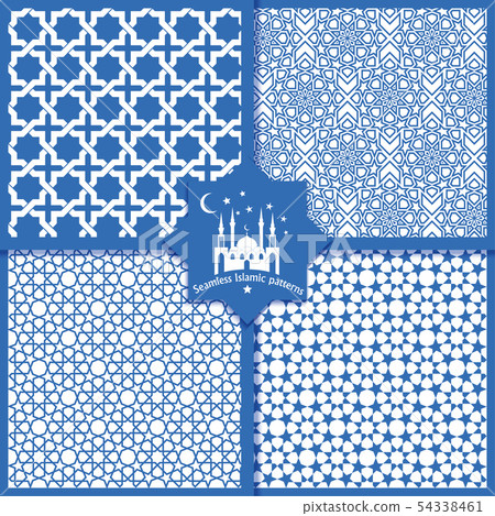 Seamless Islamic patterns set in blue - Stock Illustration [54338461 ...