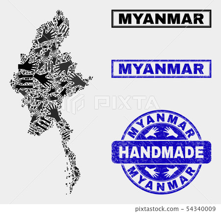 Handmade Collage of Myanmar Map and Textured Stamp - Stock Illustration ...