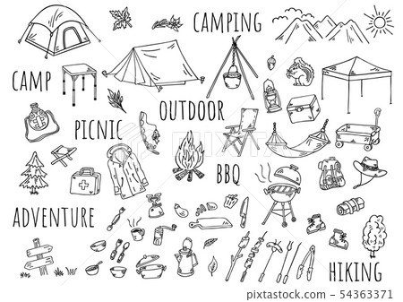 Hand-drawn illustration: camping outdoors - Stock Illustration ...