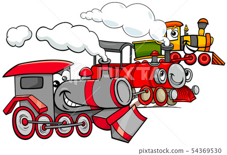 steam engine cartoon characters group - Stock Illustration [54369530 ...