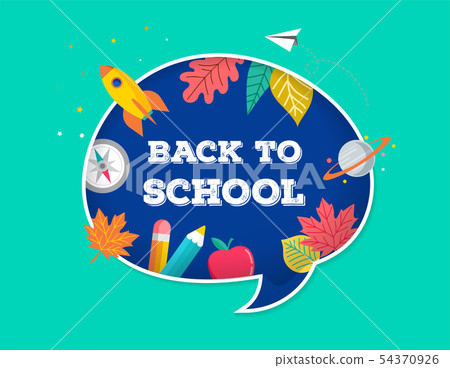 Back to school, speech bubble with many... - Stock Illustration ...
