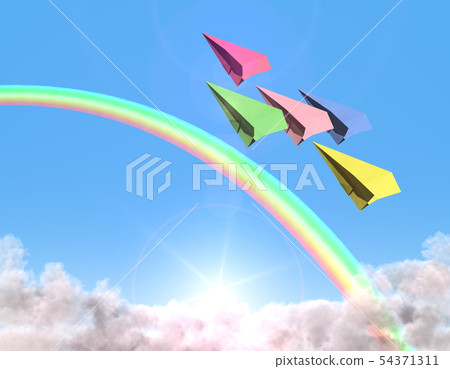 Sky rainbow paper plane background - Stock Illustration [54371311] - PIXTA