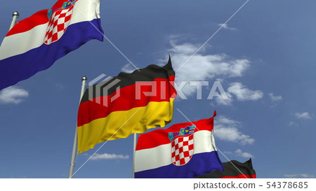 Row of waving flags of Croatia and Germany, 3D...-插圖素材 [54378685] - PIXTA圖庫