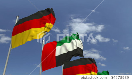 Flags of the UAE and Germany at international... - Stock Illustration ...