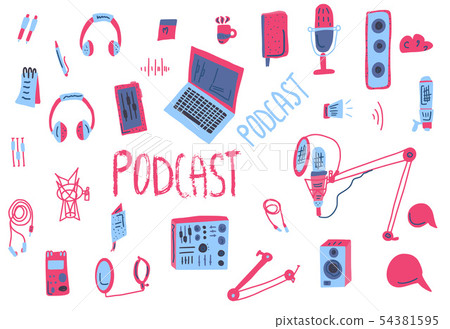 Podcast signs with text. Vector elements design. - Stock Illustration ...