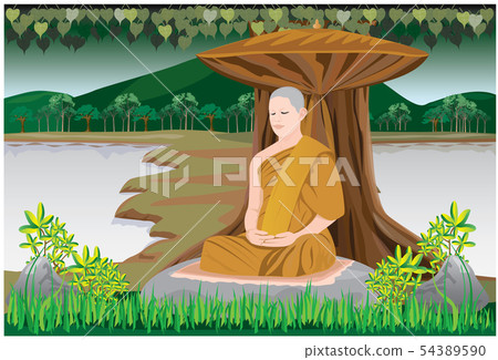 the monk meditation under the tree - Stock Illustration [54389590] - PIXTA