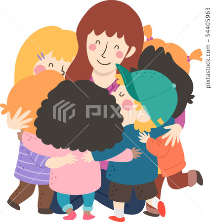 Kids Teacher Group Hug Illustration - Stock Illustration [54405963] - PIXTA