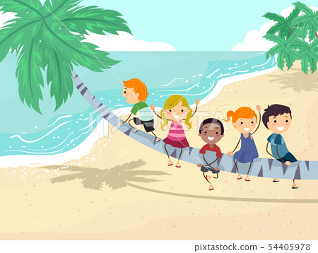 Stickman Kids Palm Tree Play Illustration - Stock Illustration ...