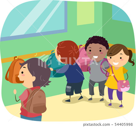 Stickman Kids Bag Corner Classroom Illustration-插圖素材 [54405998] - PIXTA圖庫