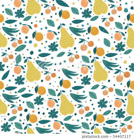 Fruits seamless pattern on white background - Stock Illustration ...