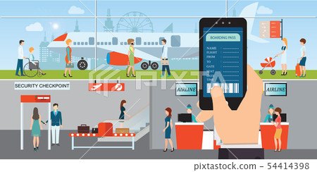 Check in app on mobile phone or smartphone with - Stock Illustration ...