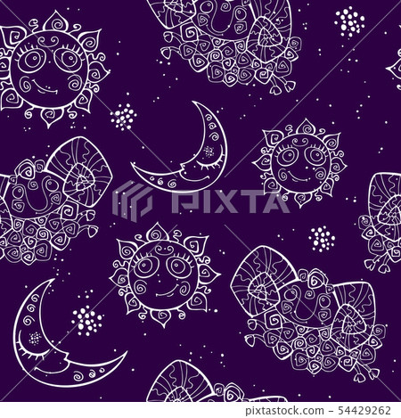 Seamless pattern. The sun s a month and a little - Stock Illustration ...